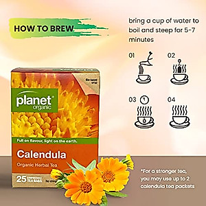 PLANET ORGANIC CALENDULA HERBAL TEA BAGS - 25 Tea Bags of Certified Organic Calendula Tea (Dried) for Natural Wellness, Non-GMO, Compostable Packaging (0.6oz/18g)