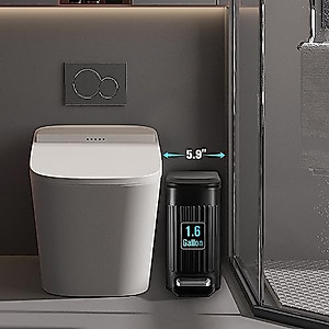 TrashAid Small Black Bathroom Trash Can with Lid Soft Close, 6 Liter / 1.6 Gallon, Stainless Steel Garbage Can with Removable Inner Bucket, Step Pedal, Slim Wastebasket for Toilet, Office, Bedroom