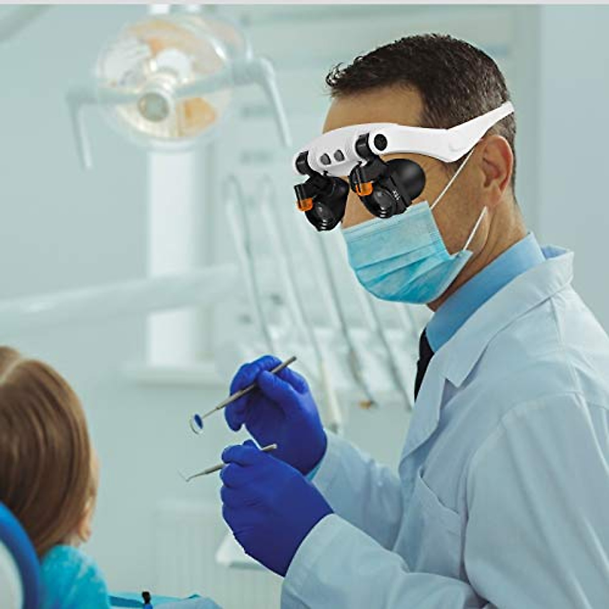 Head Mount Magnifier, Headband LED Illuminated Magnifier with Interchangeable Cold and Warm Lights, Magnifying Glass Lamp with 3X, 4X, 5X, 6X, 7X, 10X, 6 Detachable Lens, for Close Work, Jewelry