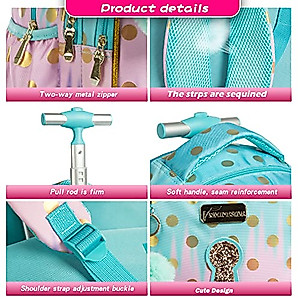 Jasminestar Rolling Backpack 18 inch Wheeled Kids Backpack with Insulated Lunch Bag and Pencil Case for Boys and Girls