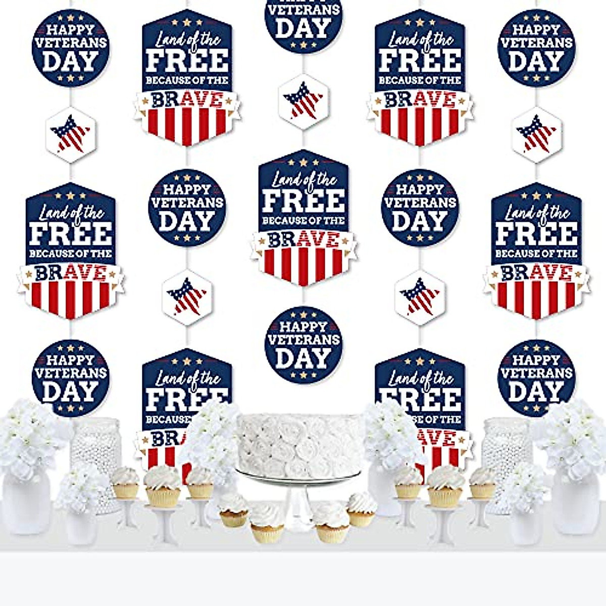 Big Dot of Happiness Happy Veterans Day - Patriotic DIY Dangler Backdrop - Hanging Vertical Decorations - 30 Pieces