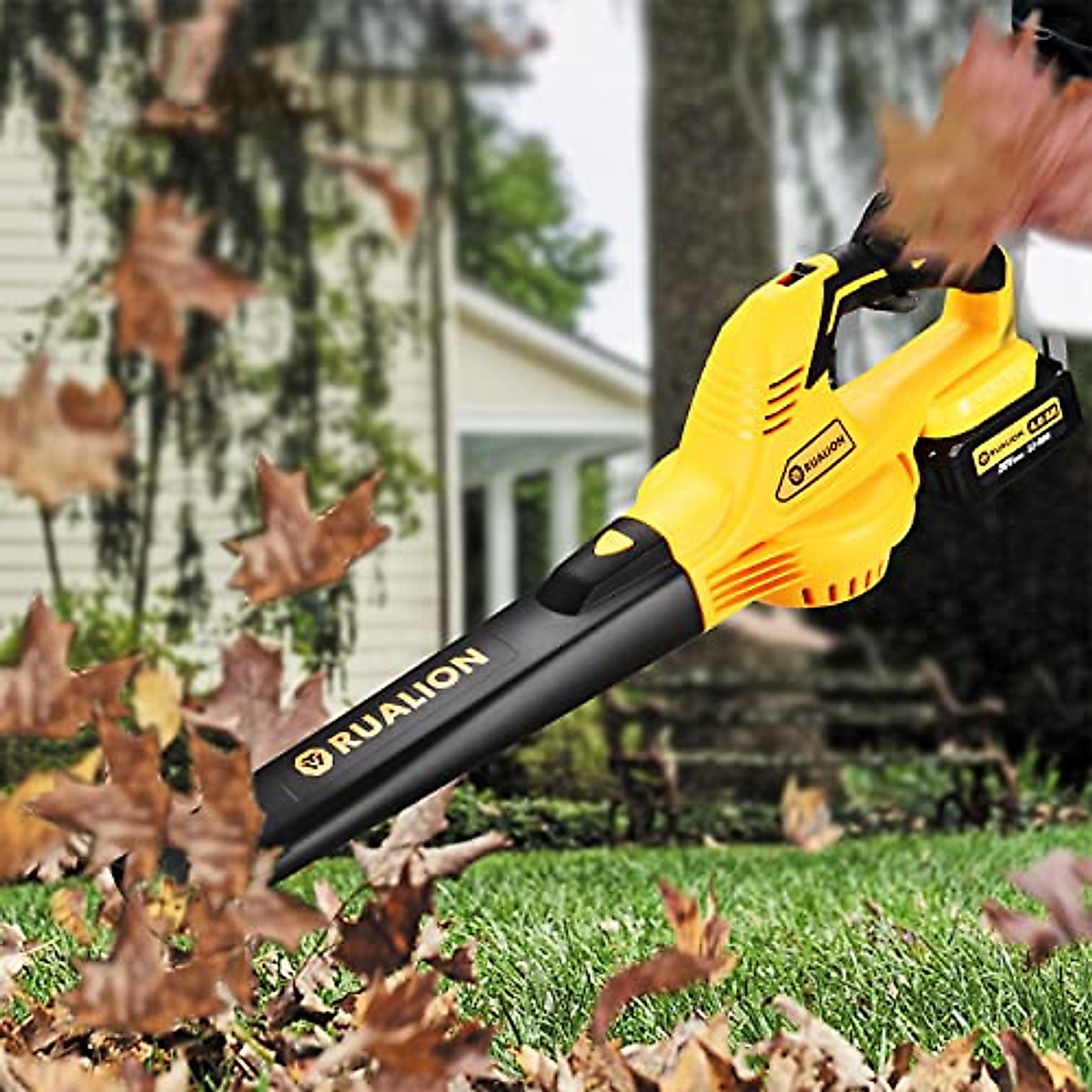 RUALION Cordless Leaf Blower: 280CFM 132MPH 20V Battery Leaf Blower with 4.0 Ah Battery & Charger Electric Leaf Blower for Lawn Care | Patio | Garage…