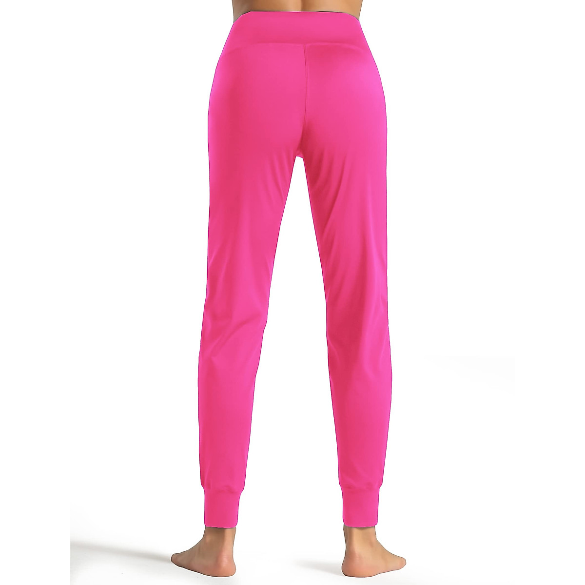 Wjustforu Women's Joggers Sweatpants High Waist Lounge Tapered Pants with Pockets Loose Track Cuff Leggings for Gym, Workout, Yoga (Small, Bright Pink)