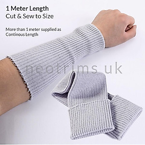 Knit Rib Cuff Stretch Ribbed Fabric Seamless Cuffing,Tubular Ribbing by The Meter or Pair. Revamp Clothing Jacket Cuff, by Neotrims | Silver Grey, 1 Pair (2 Pieces)