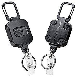 2 Pack ELV Self Retractable ID Badge Holder Key Reel, Heavy Duty, 32 Inches Cord, Carabiner Key Chain, Retractable Keychain Key Holder, Hold Up to 15 Keys and Tools (Black)