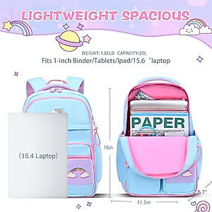 BYXEPA Girls Backpack, School Kids Backpacks for Girls, Cute Book Bag with Compartments for Girl Kid Students Elementary School, Kids' School Bag, Solid Blue