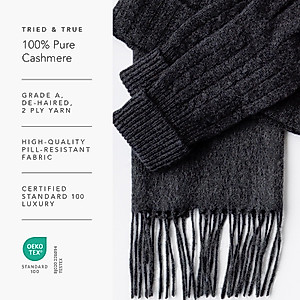 Fishers Finery Women's 100% Cashmere Hat Glove Scarf Set; Exquisite Box (Charcoal)