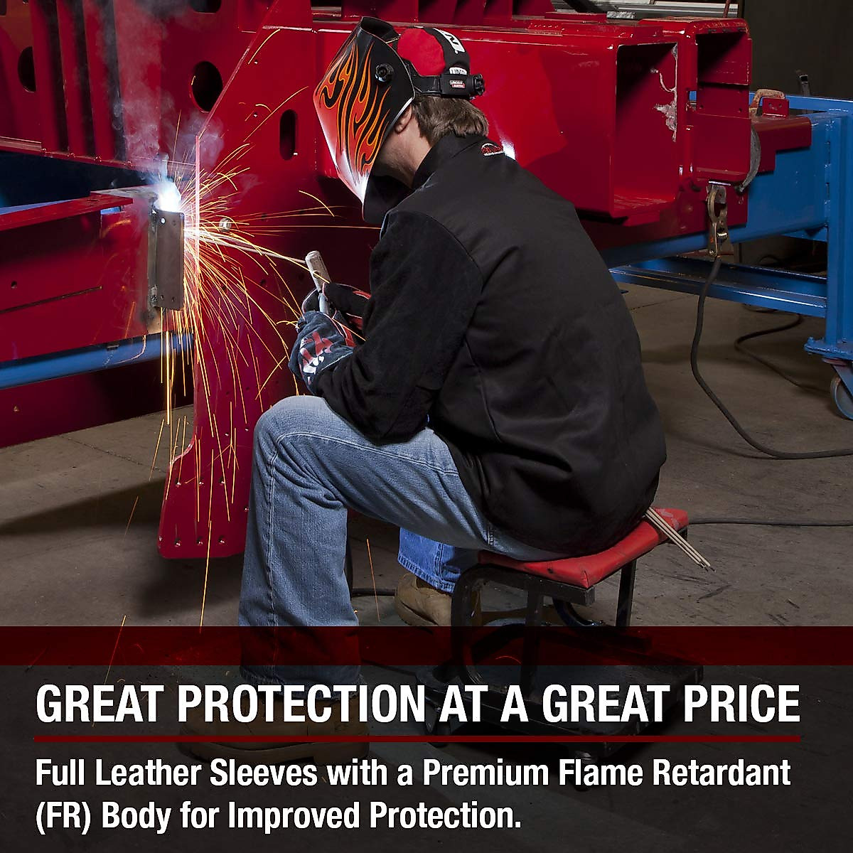 Lincoln Electric unisex adult Traditional Split Leather Sleeved Welding Jacket, Black, Medium US