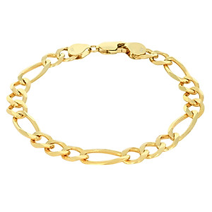 Nuragold 10k Yellow Gold 6.5mm Solid Figaro Chain Link Bracelet, Mens Womens Jewelry 7" 7.5" 8" 8.5" 9"