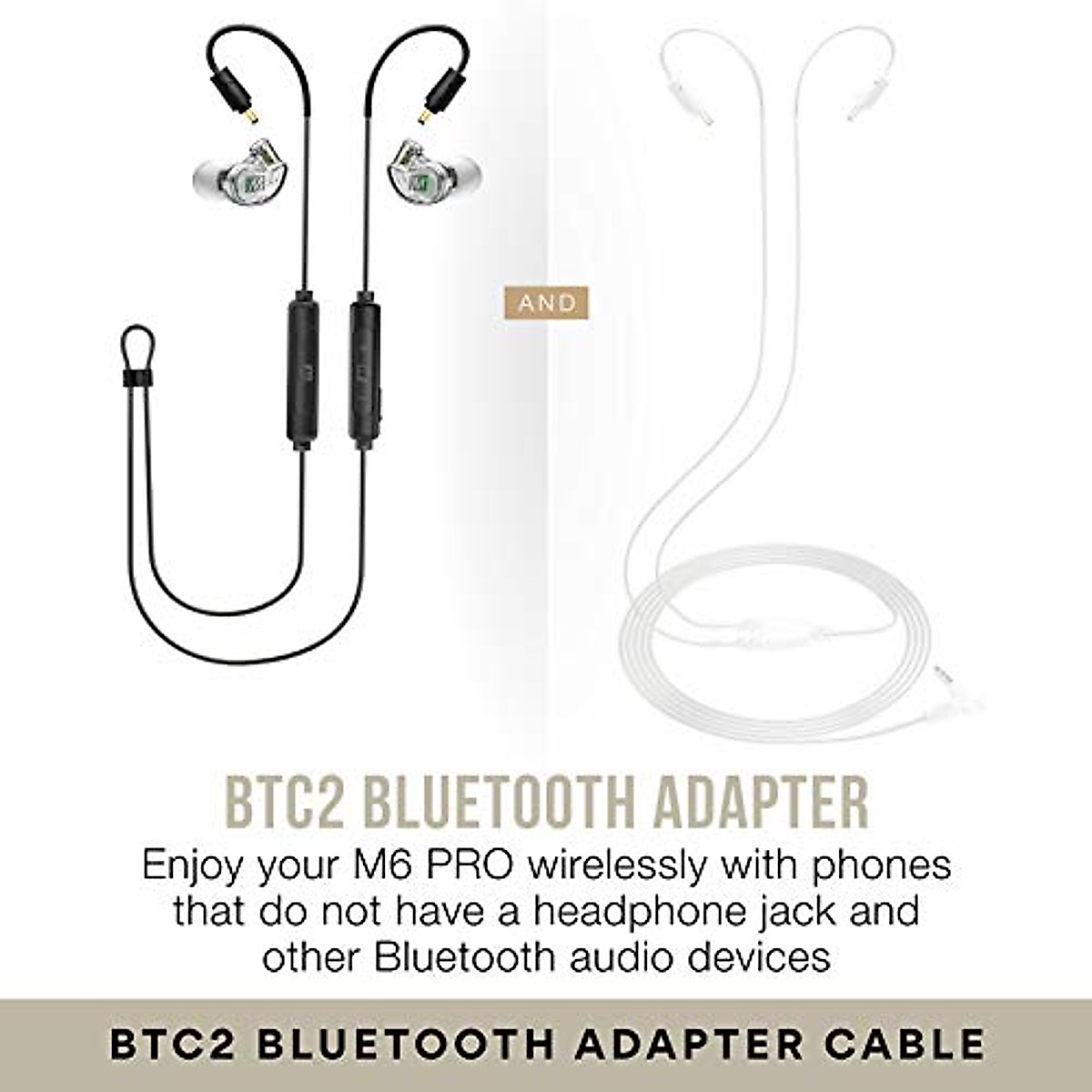 MEE audio M6 PRO Musicians' in-Ear Monitors Wired + Wireless Combo Pack: Includes Stereo Audio Cable and Bluetooth Audio Adapter (Clear) (CMB-M6PROBT-CL)