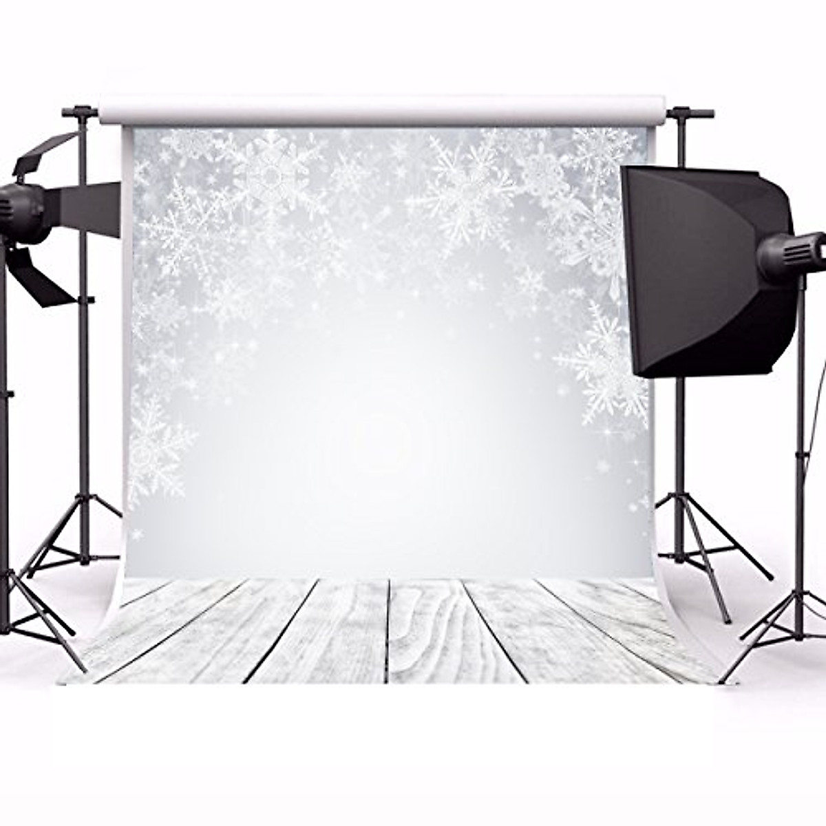 Leyiyi 7x7ft Photography Background Merry Christmas Backdrop Snowflake Wooden Floor Frost Cold Winter Snowcovered White World Blank Bokeh Fir Happy New Year Photo Portrait Vinyl Studio Prop