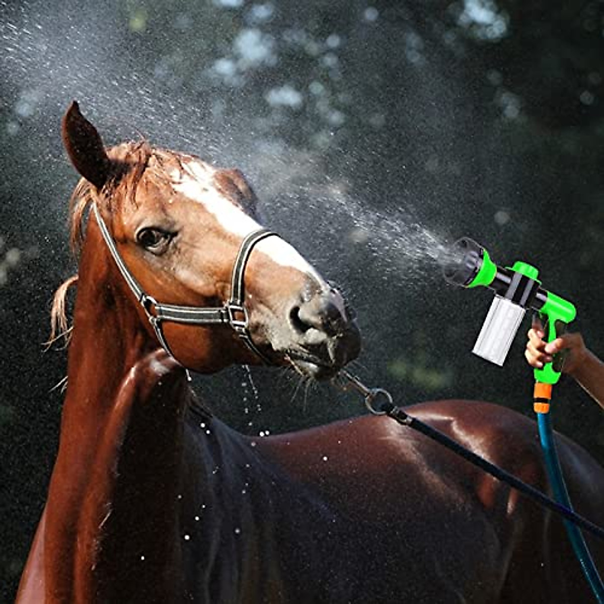 Pup Jet Dog Wash Hose Nozzle Foam Sprayer Dog Horse Sprayer Wash Hose Attachment Soap Dispenser Bottle Nozzle Sprayer Washing Car Shower Pet Bathing Tool(green with gloves)