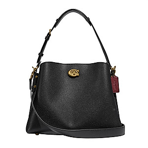 COACH Polished Pebble Leather Willow Shoulder Bag, B4/Black, One Size