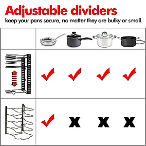 Vdomus Adjustable Pots and Pans Rack for Kitchen, Pan and Pot Lid Holder Black Metal (Black)