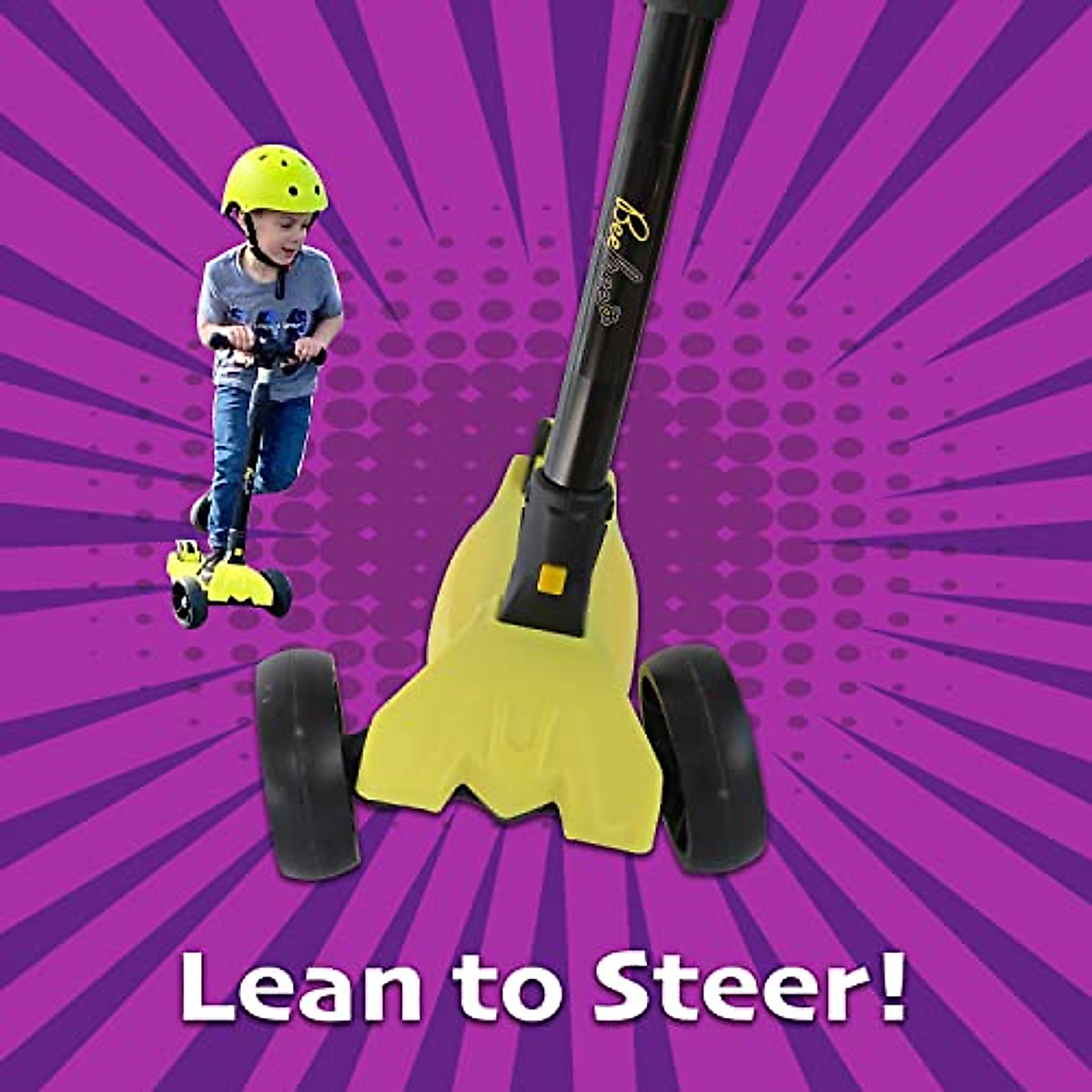 Bee Free 3 Wheel Kick Scooter for Toddlers and Kids, Adjustable Handlebars, Light Up LED Wheels, Foldable, Rear Foot Brake, Wide Stable Deck, Boys and Girls Ages 2-5, Up to 100 LBS, Yellow