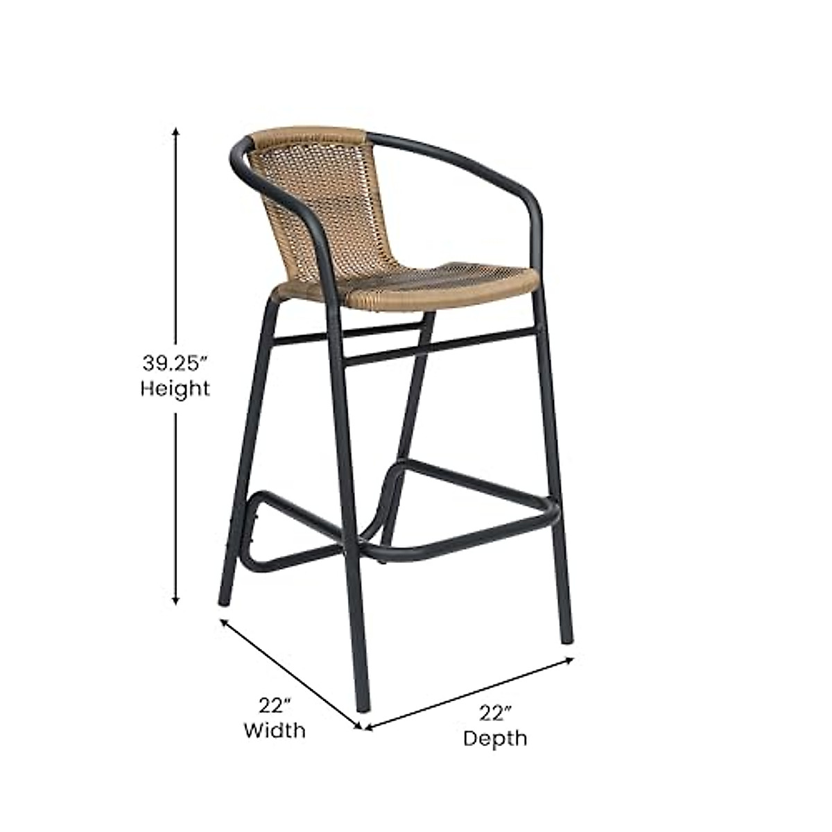 Flash Furniture Lila Commercial Grade Rattan Indoor-Outdoor Commercial Restaurant Barstool - Rattan Seat and Back - Footrest - Medium Brown