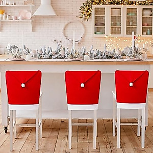 yoktiuva 6 Pcs Christmas Chair Covers, Red Santa Hat Dining Chair Slipcovers, Christmas Chair Back Covers Kitchen Chair Covers for Xmas Christmas Holiday Festival Party Decoration Indoor