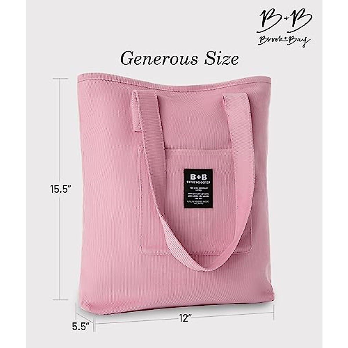 Brook + Bay Corduroy Tote Bag for Women - Boho Bag - Plain Tote Bag with Pockets - Cute Tote Bags Aesthetic - Shoulder Bag