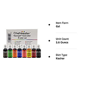 Chefmaster - Liqua-Gel Food Coloring - Fade Resistant Food Coloring - 8 Pack - Vibrant, Eye-Catching Colors, Easy-To-Blend Formula, Fade-Resistant - Made in the USA