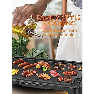 Extra Large Nonstick Electric Griddle - Pancake Griddle for Eggs, Burgers, Beef, Cheese, Party Smokeless Griddle Pan with Temperature Control, Dishwasher Safe, Black, 1500W