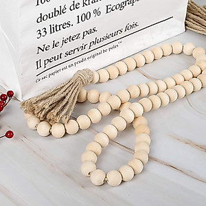 HCCY Wood Bead Garland 57" Farmhouse Country Beads with Tassles Wall Hanging Decor