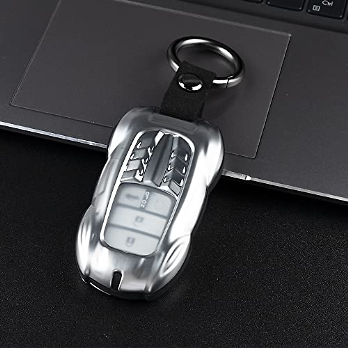YFRAUTO Key Fob Cover for Honda Car Smart Key Case Full Protection Covers with Key Chain Ring Metal Silver for Honda Civic Accord CRV Pilot HR-V Odyssey Passport