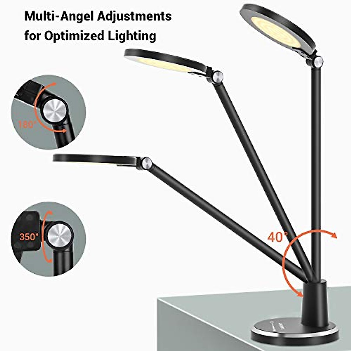 Desk Lamp, JUKSTG 64 pcs LEDs Eye-Caring Table Lamps, 10 Brightness Levels with 5 Lighting Modes LED Desk Light, Dimmable Office lamp with Touch-Sensitive Control, 10 W Reading Lamp,Black