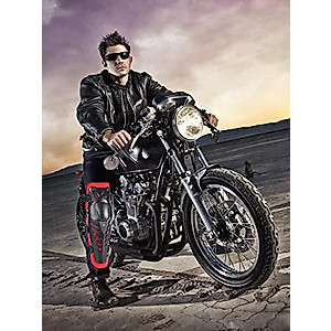 RIDBIKER Motorcycle Knee Shin Guards, Long Leg Protection Crash Proof Motorcycle Knee Protection Bendable Adjustable MTB Knee Pads for Men Motocross Gear Mountain Biking (Upgrade, Red)