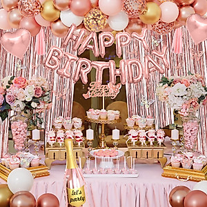 Amandir Rose Gold Birthday Party Decorations for Women Girls, Rose Gold Pink Confetti Foil Balloons, Butterfly, Fringe Curtain, Happy Birthday Banner, Cake Topper for30th 40th 50th 60th Supplies Decor
