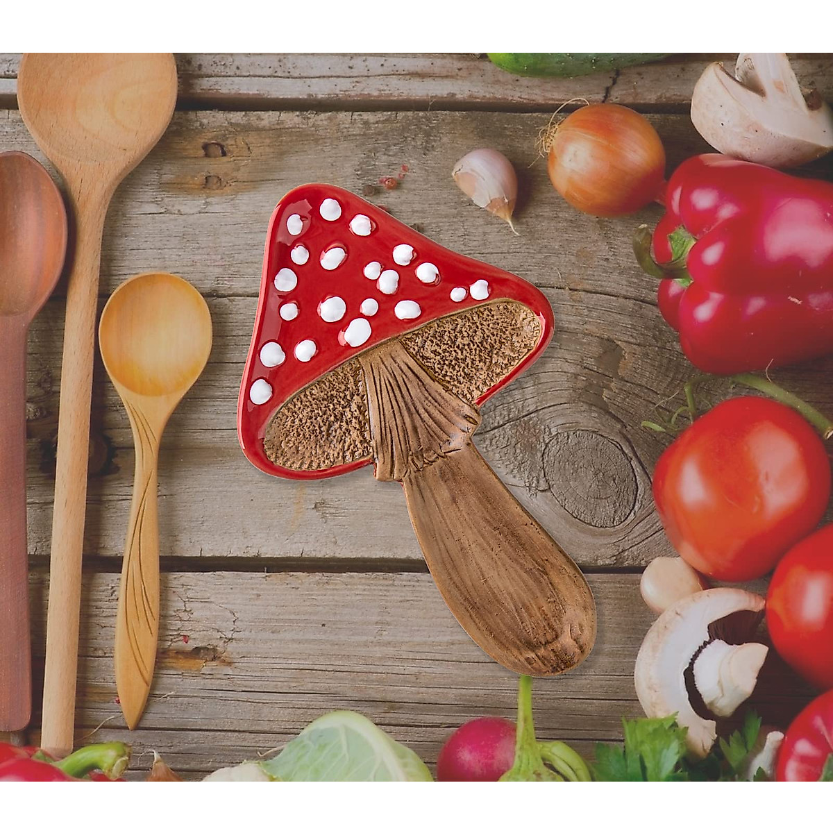 Spoon Rest Spoon Holder For Stove Top Cute Mushroom Spoon Rest For Kitchen Counter Ceramic Spatula Holder Utensil Rest