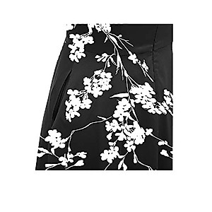 PUKAVT Women's Cocktail Party Dress Cap Sleeve 1950 Retro Swing Dress with Pockets Black Flower M