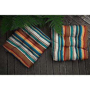Classic Accessories Water-Resistant Square Patio Seat Cushions, 19 x 19 x 5 Inch, 2 Pack, SanteFe Stripe, Outdoor Seat Cushions