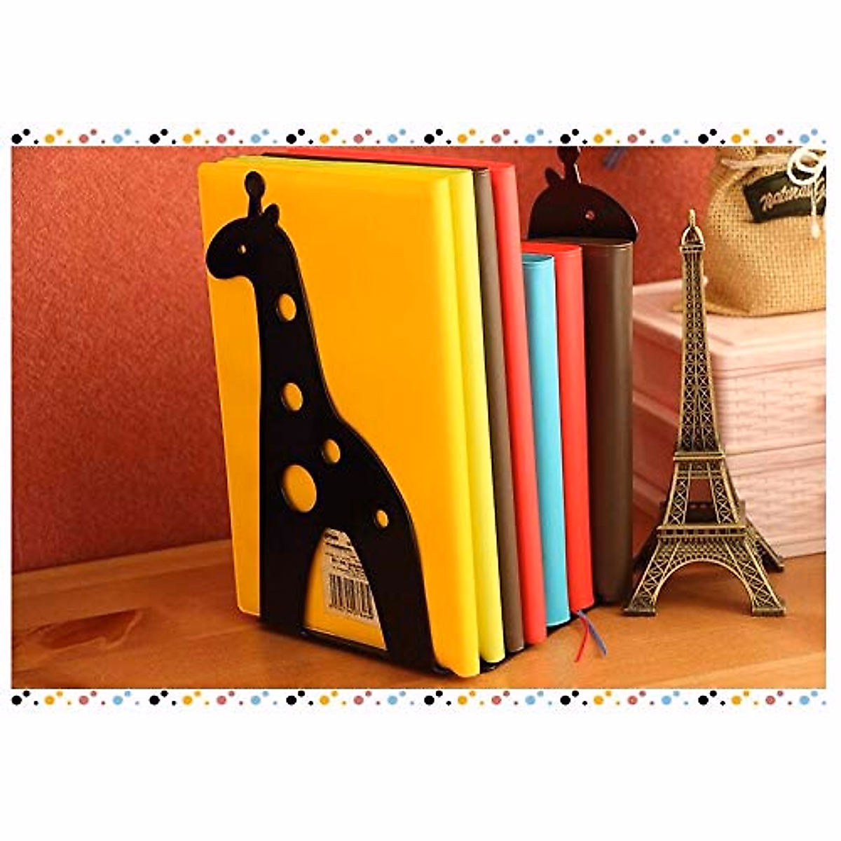 Loupdeloup Cute Bookends,Non Skid Giraffe Animal Book Ends for Shelves Decorative for Kids Black 1 Pair