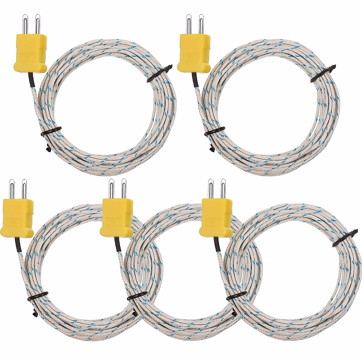 5 Pieces 3 Meters K Type Mini-Connector Thermocouple Temperature Probe Sensor K Type Thermocouple Wire Temperature Sensing Line Measure Range -50 to 400 Celsius, Compatible with TM902C/ TES1310