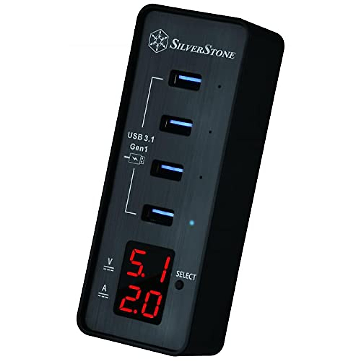 Silverstone SST-EP03 v2.0 - 4-Port USB 3.0 Data Hub, Display, OVP, OCP, Aluminum, multinational Charging Adapter
