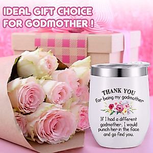 Godmother Gifts from Godchild, Thank You for Being My Godmother Wine Tumbler Promoted to Godmother Gift for Baby Pregnancy Announcement Christmas,12 oz Stainless Steel Coffee Mug with Lid Straw Brush