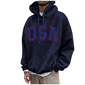 Mens Sweatshirts Hoodies, Pullover Color Block Fleece Long Sleeve Sweatshirt Tops With Pocket Cute Hoodies Men Big And Tall Graphic Devil Hoodie Mgk Trendy Hoodie (L, Navy)