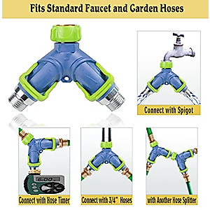 Garden Hose Splitter 2 Way, Heavy Duty Y Hose Splitter with Thumb Control Valves, 3/4" Metal Two Way Faucet Splitter Shut Off Valve Hose Connector Adapter with 2 Rubber Washers