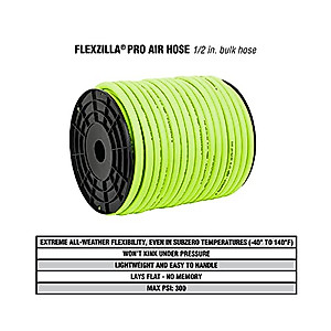 Flexzilla Pro Air Hose, Bulk Plastic Spool, 1/2 in. x 250 ft, Heavy Duty, Lightweight, Hybrid, ZillaGreen - HFZ12250YW