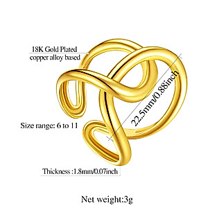 FindChic Gold Ring Braided Crossover Patterned Statement Rings for Women 18K Gold Plated Adjustable Open Rings Thumb Finger Rings