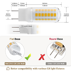 DiCUNO G8 Dimmable LED Bulb Flat Base 4W (40W Halogen Equivalent), Warm White 3000K, 450LM, Bi Pin Base Bulb Replacement for Under Counter, Under-Cabinet Light and Puck Light, 6 Pack