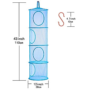 WOTEER Foldable Hanging Storage Mesh Space Saver Bags Organizer,Suspension Storage 3 or 4 Compartments Hanging Stuffed Animal Storage for Kids,2Pack (4 Tier-Blue and Gray)