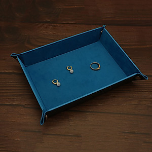 Socospace Valet Tray-leather and velvet,EDC Tray,Catchall Tray for Jewelry,Wallets,Watches,Key,Phones,Glasses, Perfect for Nightstand,Entryway Table,Desk,Key Tray,Home Decor（Blue）