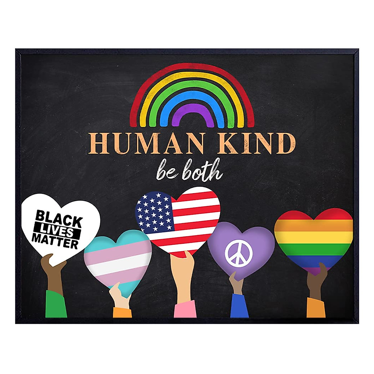 Hate Has No Home Here Flag Sign - African American Wall Art Home Decor - Black Lives Matter, LGBTQ Civil Rights Poster Home Room Decor - Gift for Queer, Gay, Bi, Lesbian, Latino, Liberal Democrats