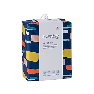 Esembly Cloth Diaper Try-It Kit (Size 1, Brushstroke) and Esembly Wipe Up Wash Kit and 12pk Wipe Ups Bundle, Organic Cotton Reusable Diaper Wipes plus Organic No-Rinse Foaming Wipes Solution