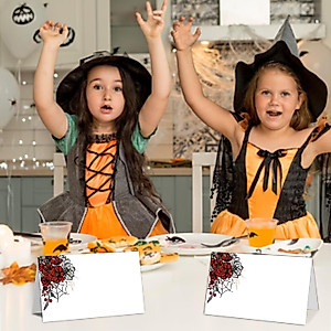 Halloween Table Place Cards, Editable Name Place Cards, 25 Pack Buffet Food Tent Labels, Double Design Name Cards, Halloween Thanksgiving Party Decorations, Easy Folding for Dinner Party - L523
