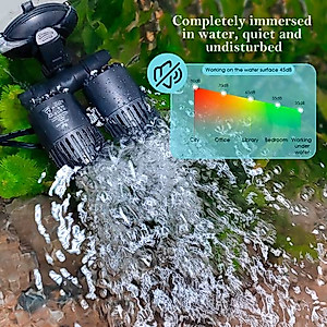 AQQA Aquarium Wave Maker,8W/12W/20W/25W Suction Cup Fish Tank Double Powerhead Pump，110V/60Hz Ultra Quiet Submersible Circulation Pump,360°+180°Adjustable For Freshwater Saltwater