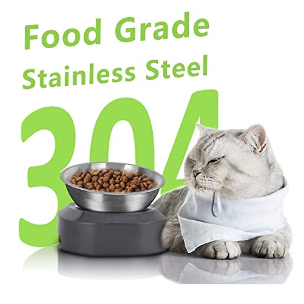 AYADA Raised Cat Food Bowl, Stainless Steel Cat Dish for Food Water Anti Vomiting Elevated with Stand Ergonomic Lifted Slanted Tilted 15 Angle Metal Single Kitty Kitten Wet Food Bowl Pet Bowl (Single)