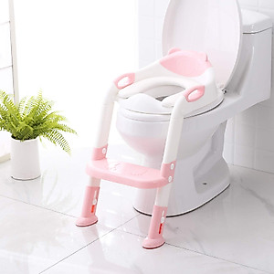 Training potty potty training toilet,SKYROKU Training Toilet for Kids Boys Girls Toddlers-Comfortable Safe Potty Seat with Anti-Slip Pads Ladder (Pink)