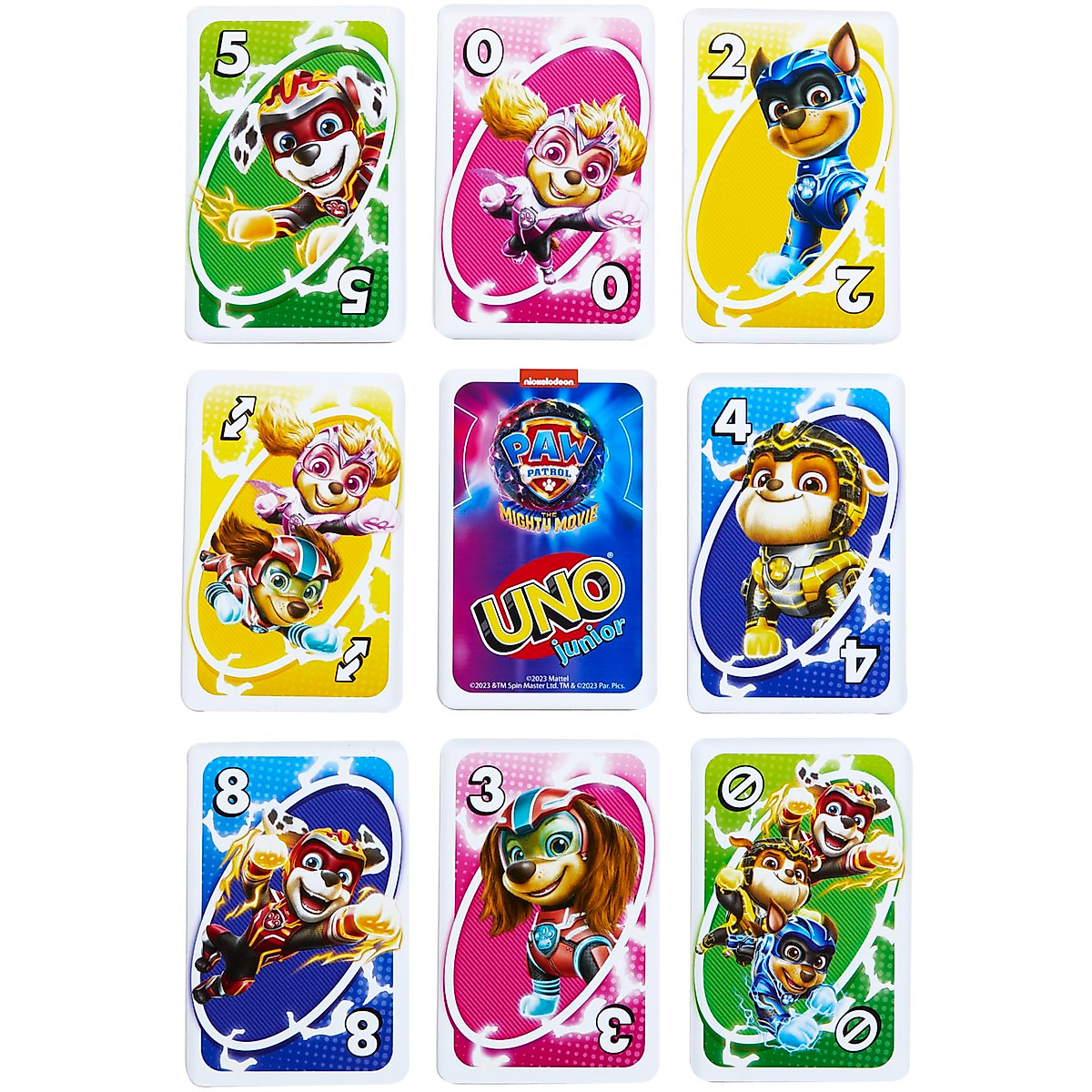 Mattel Games UNO Junior Paw Patrol: The Mighty Movie Kids Card Game for Family Night Featuring 3 Levels of Play